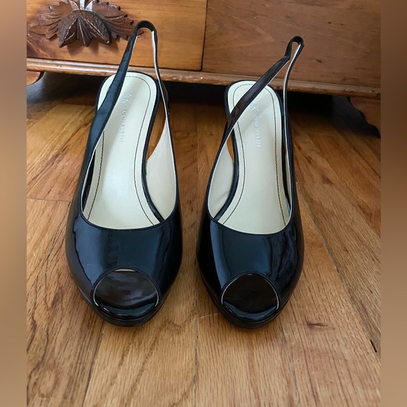 Anne Klein | Shoes | Anne Kline Black Patent Leather Open Toe ...